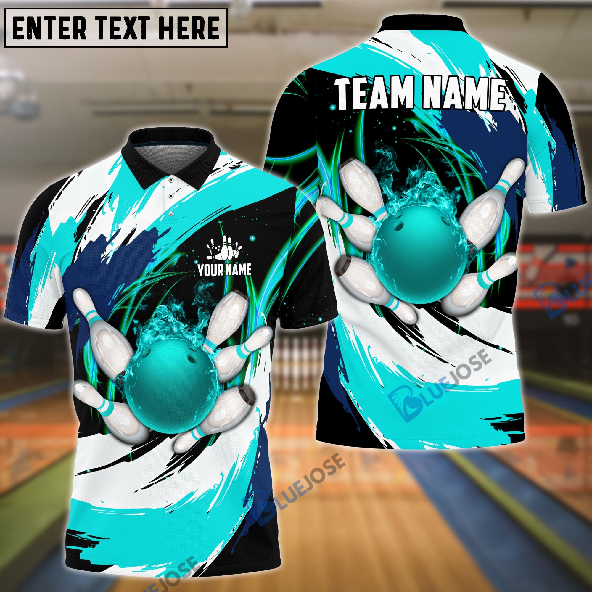 BlueJose Bowling Color Wave Customized Name, Team Name 3D Shirt (4 Col – Blue Jose