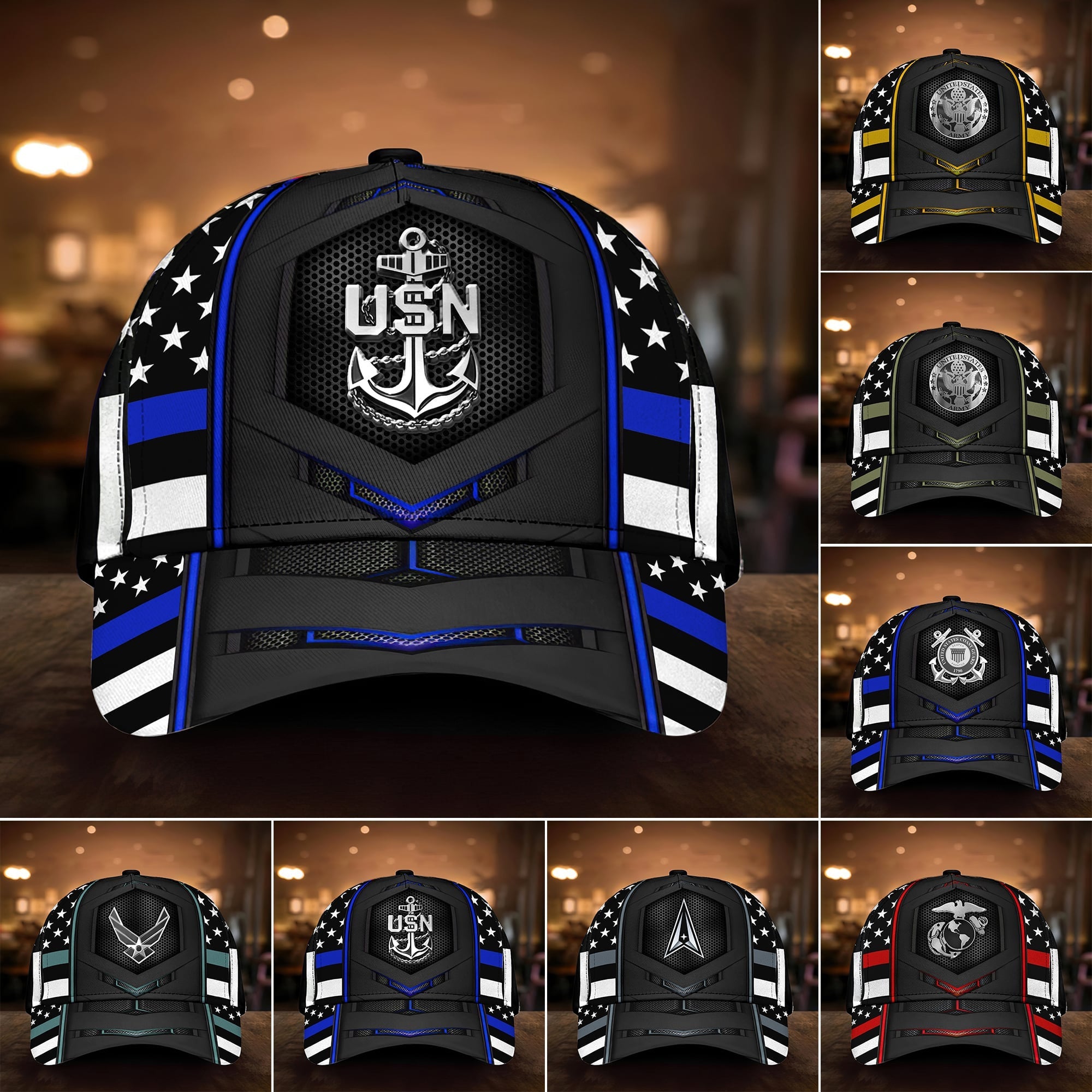 BlueJose Premium Multiple US Military Services Veteran 3D Cap PVC101101 ...
