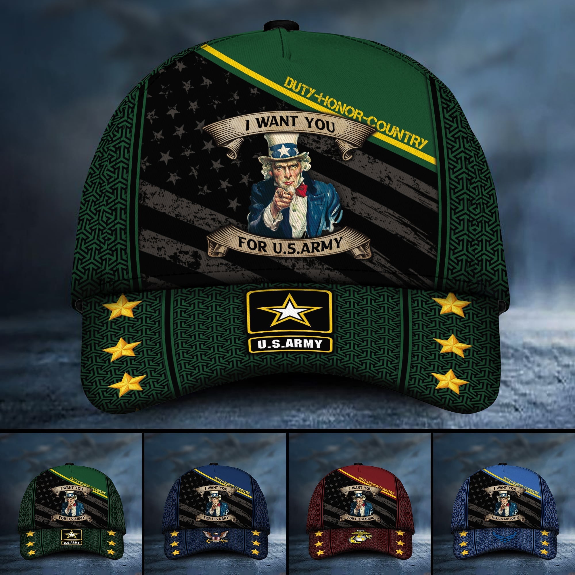 BlueJose Premium Multiple US Military Services Veteran 3D Cap PVC281201 ...