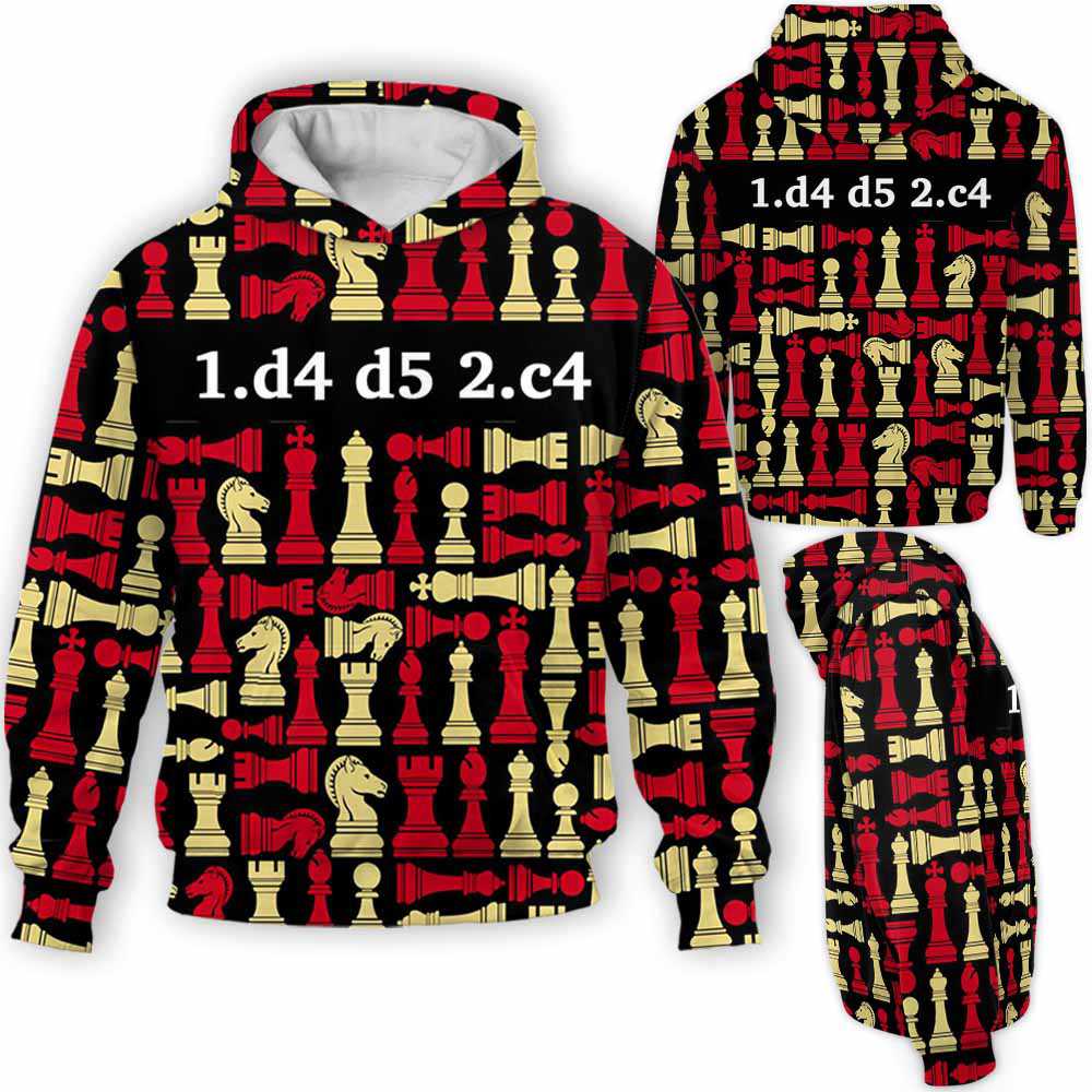BlueJose Chess Queens Gambit Red Yellow King Opening 3D Hoodie – Blue Jose