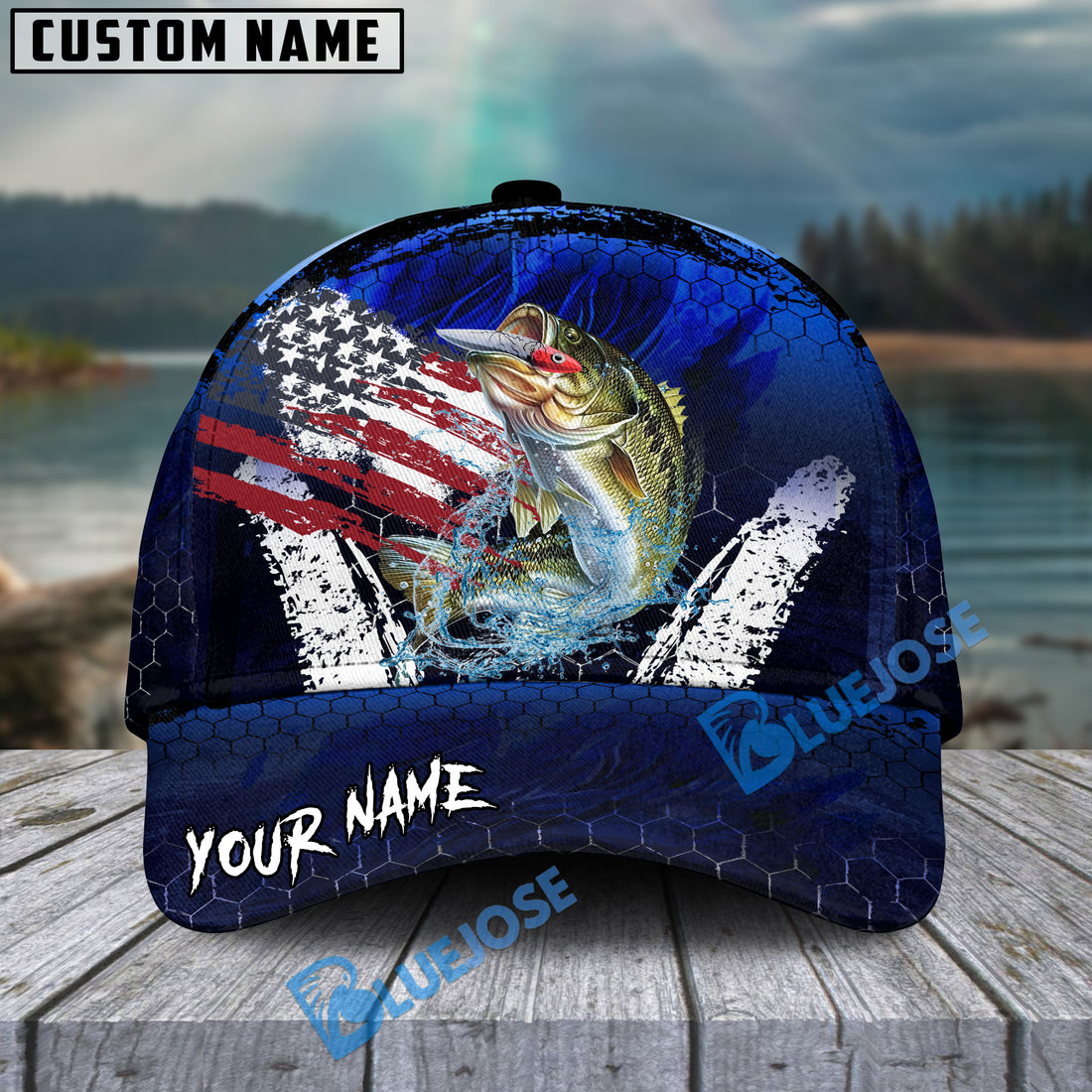 Bluejose Bass Fishing Dark Blue Scratch American Flag scratch Sport Pe ...