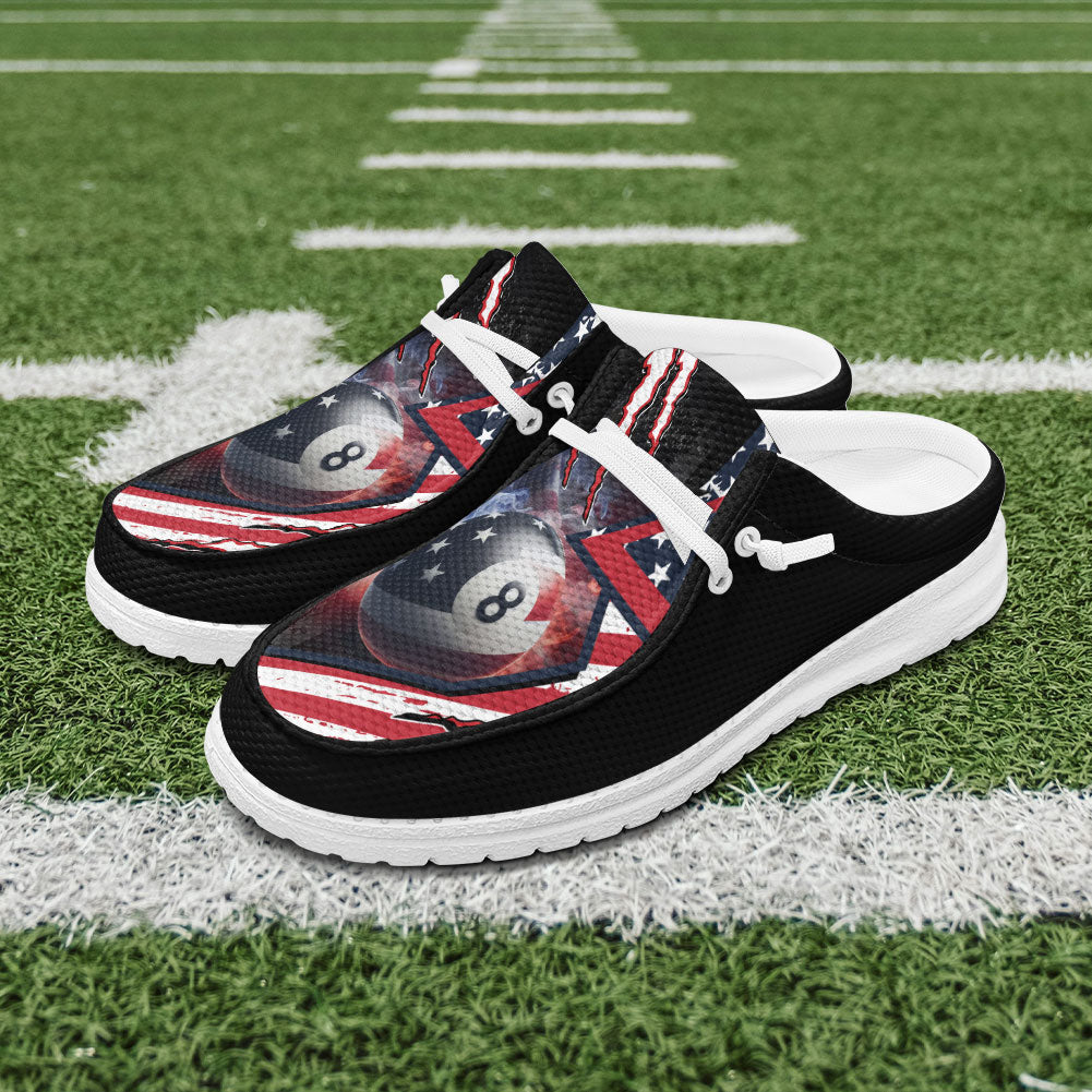 BlueJose Billiards 8 Ball American Flag Patriot Mesh Dude Shoes – Blue Jose