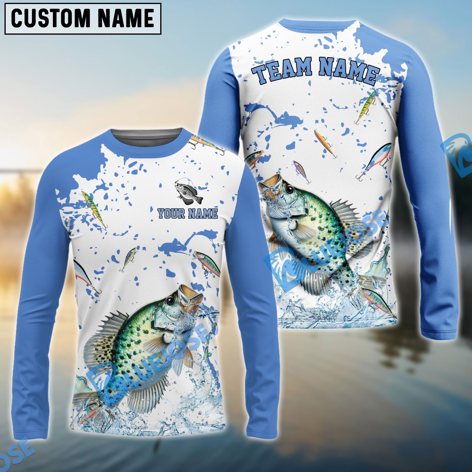 Bluejose Crappie Fishing White Light Blue Custom Name & Team Name 3D S ...