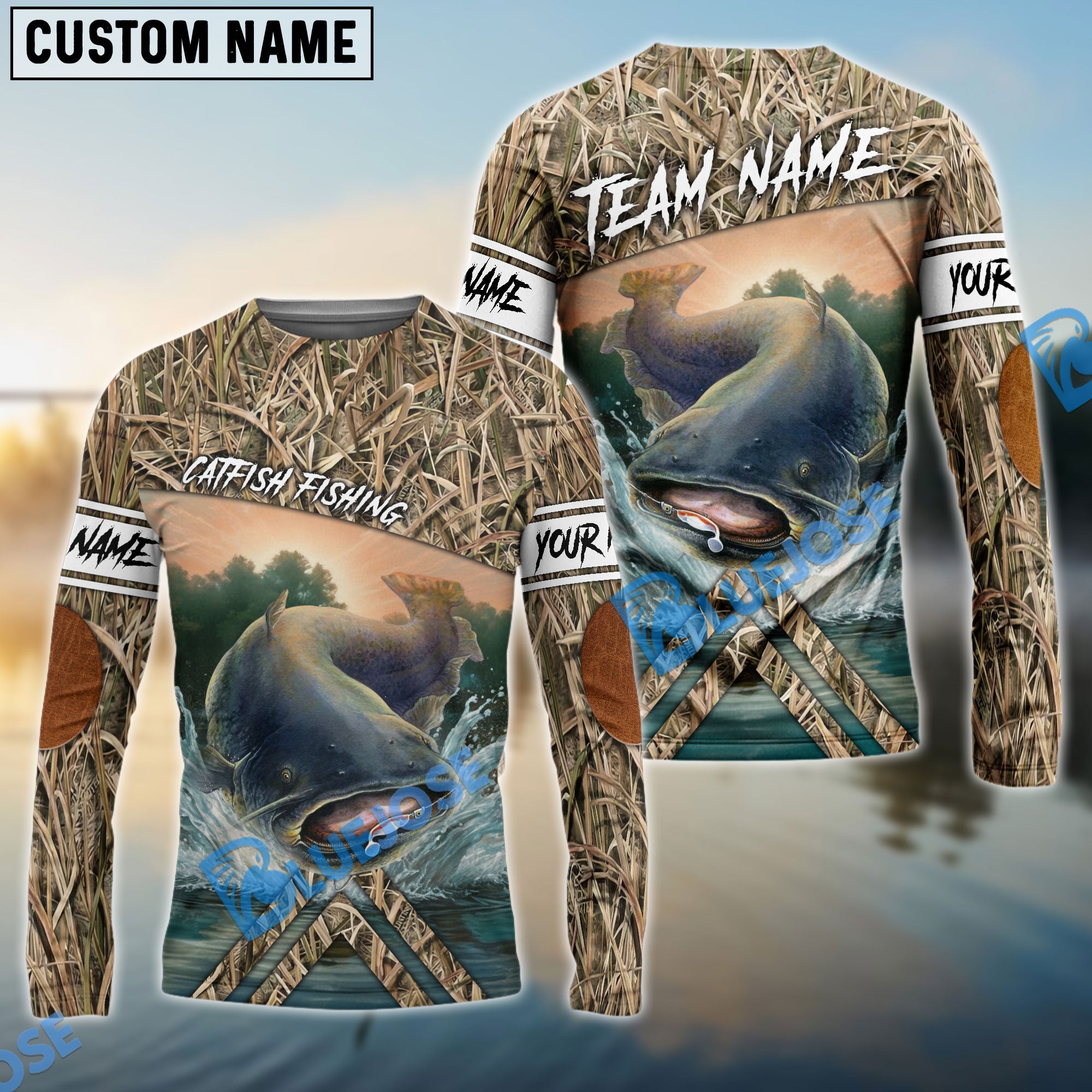 BlueJose Customize Name Catfish Fishing Elbow Patch Pattern 3D Shirts ...
