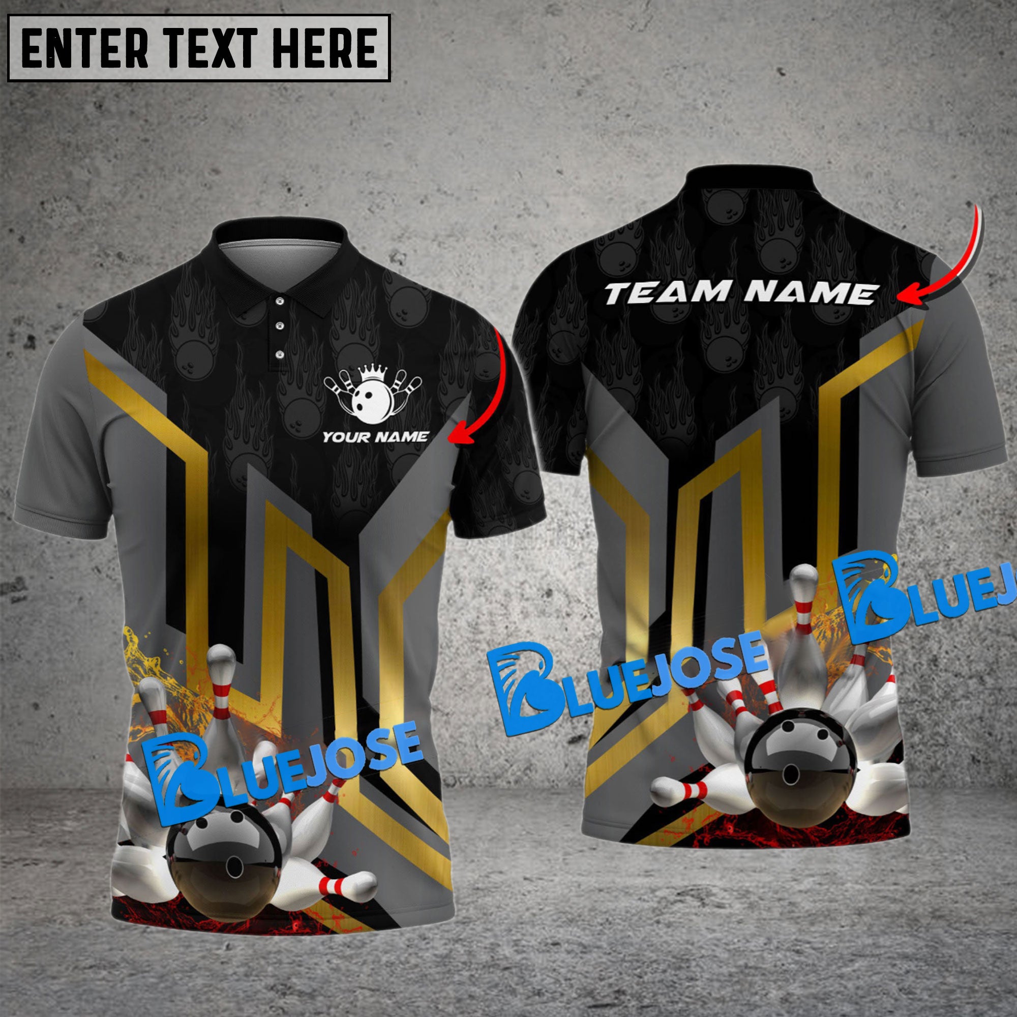 BlueJose Bowling And Pins Flow Water Premium Customized Name 3D Shirt ...