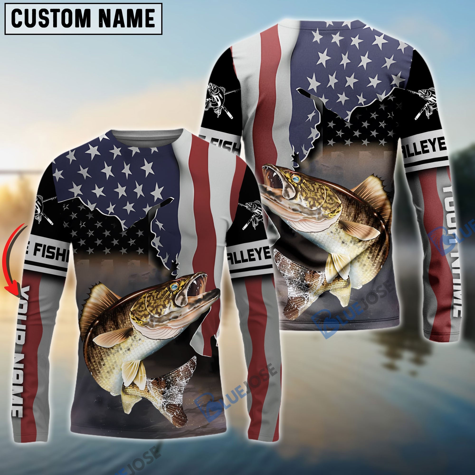 Bluejose Walleye Fishing American Flag Fishing Long Sleeves – Blue Jose