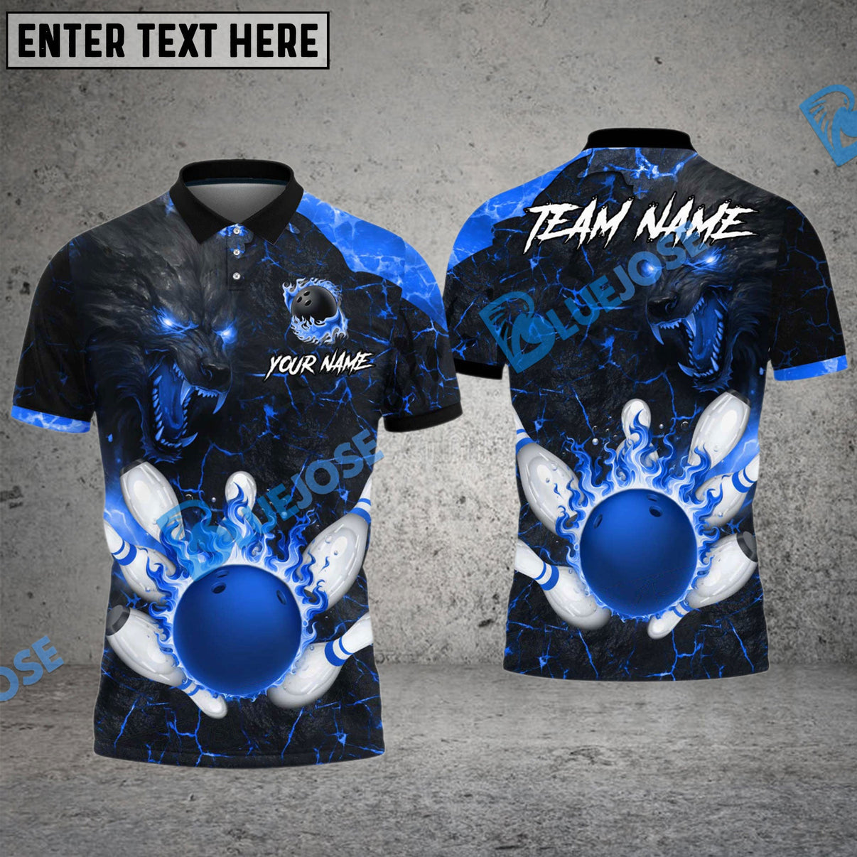 BlueJose Bowling And Pins Flame Fenrir Customized Name 3D Shirt (4 Col – Blue Jose