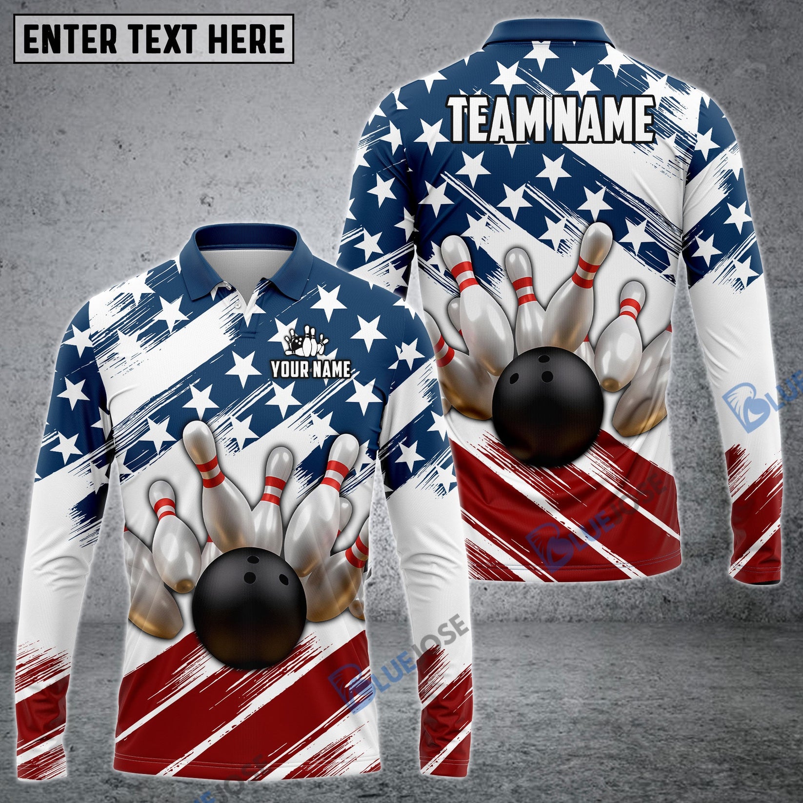 BlueJoses Bowling US Flag Customized Name, Team Name 3D Shirt – Blue Jose
