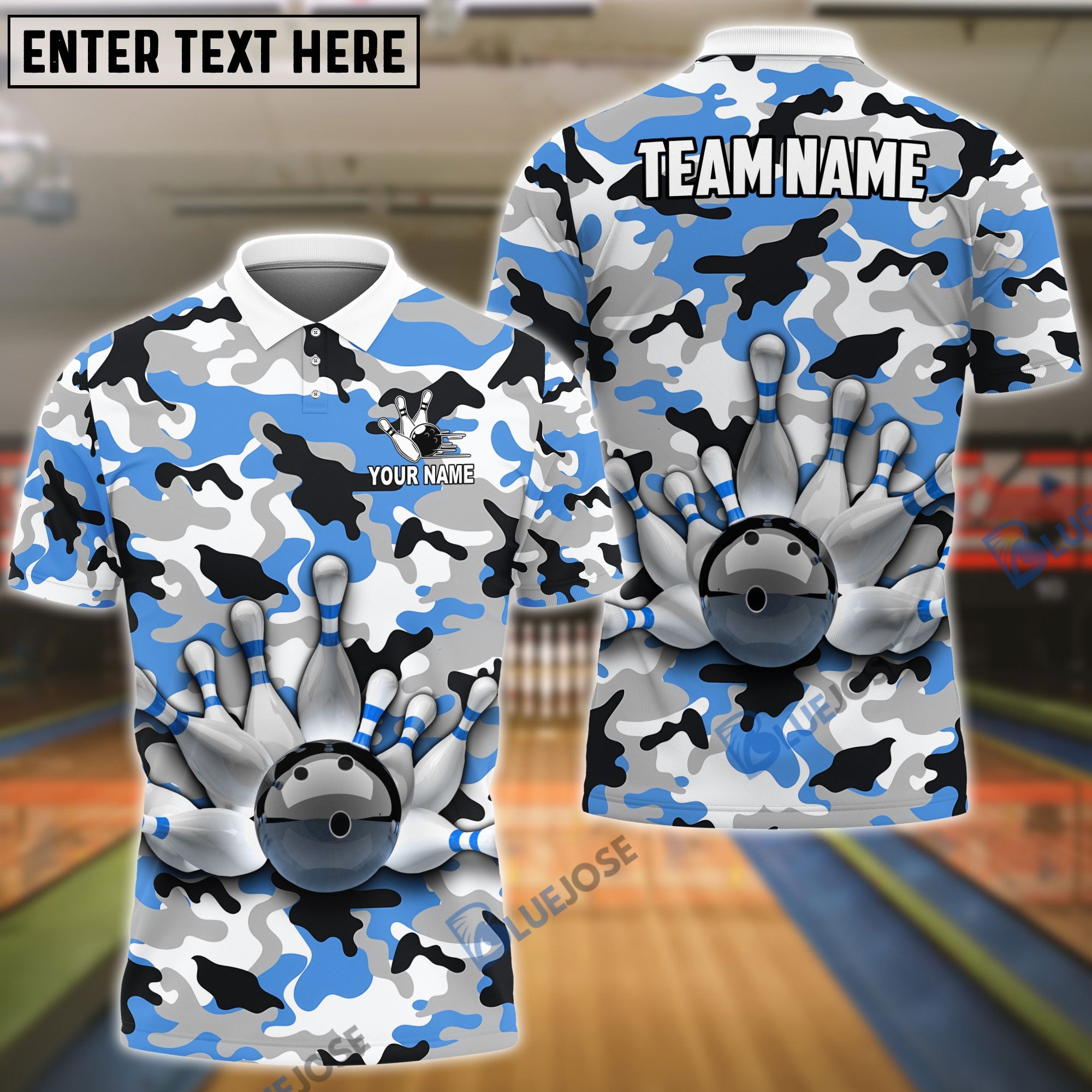 BlueJose Bowling And Pins Color Camo Pattern Customized Name, Team Nam ...