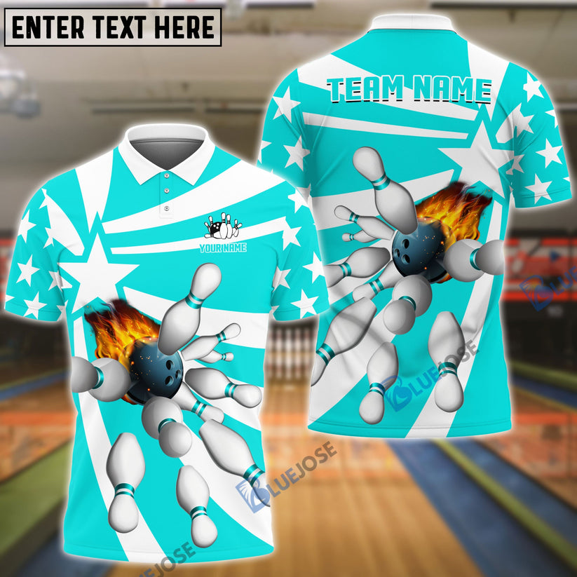 BlueJose Bowling And Pins Star Pattern Customized Name 3D Shirt (5 Col ...