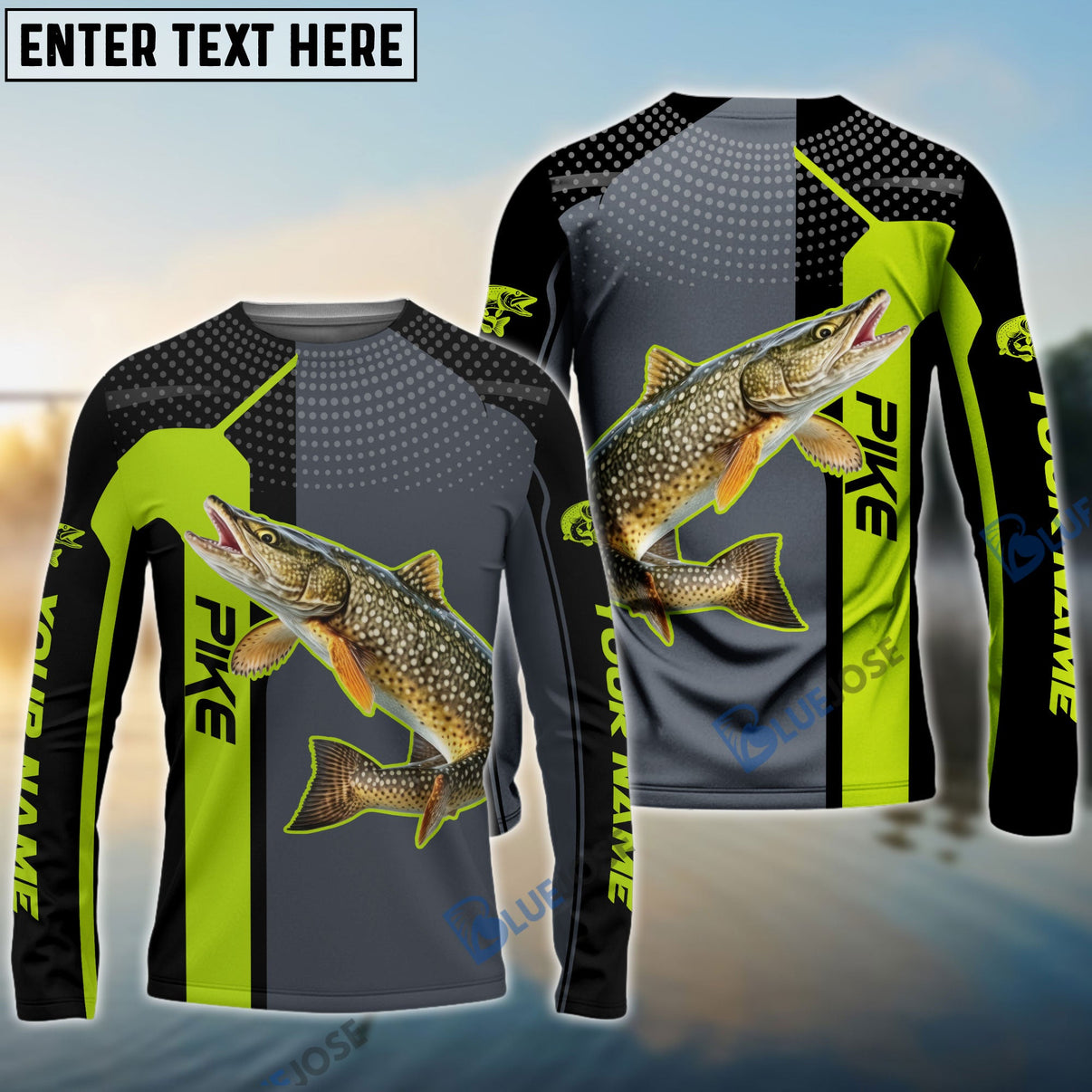 BlueJose Personalized Pike Fishing Green Line Sport Jersey Fishing Shi ...