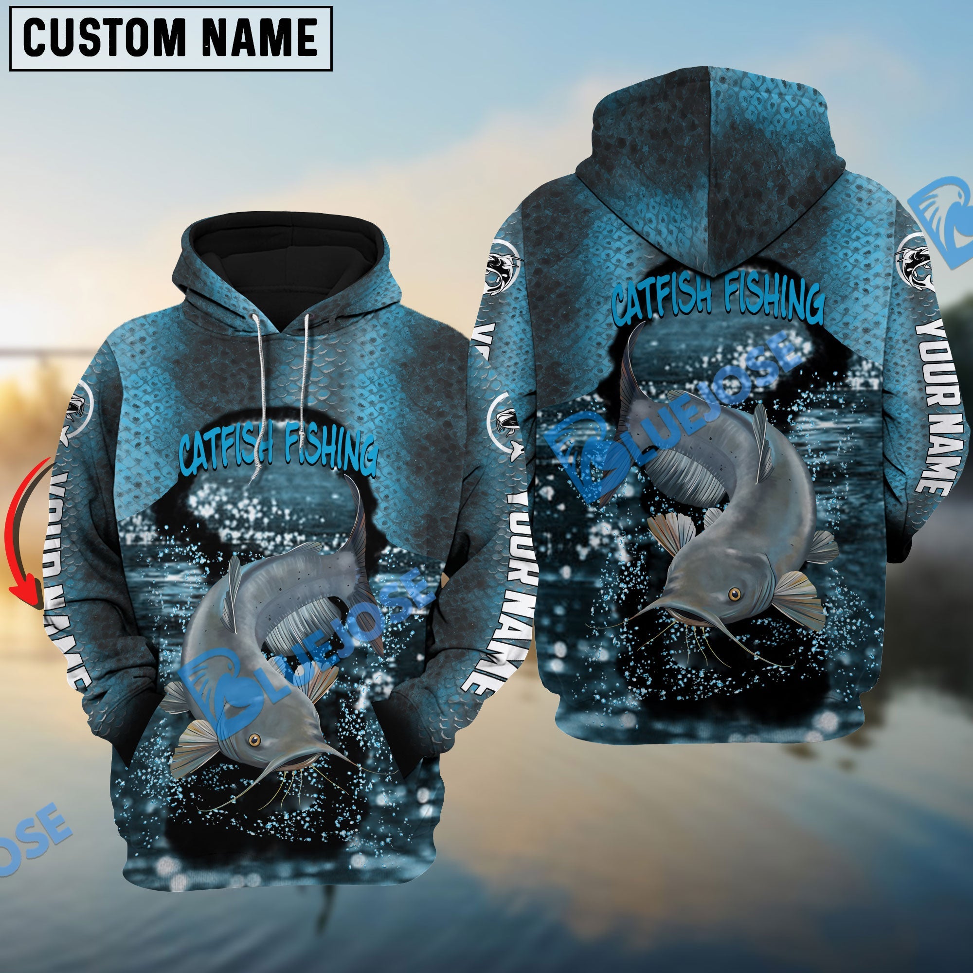 BlueJose Catfish Fishing Light Blue Custom Long Sleeve Performance Fis ...