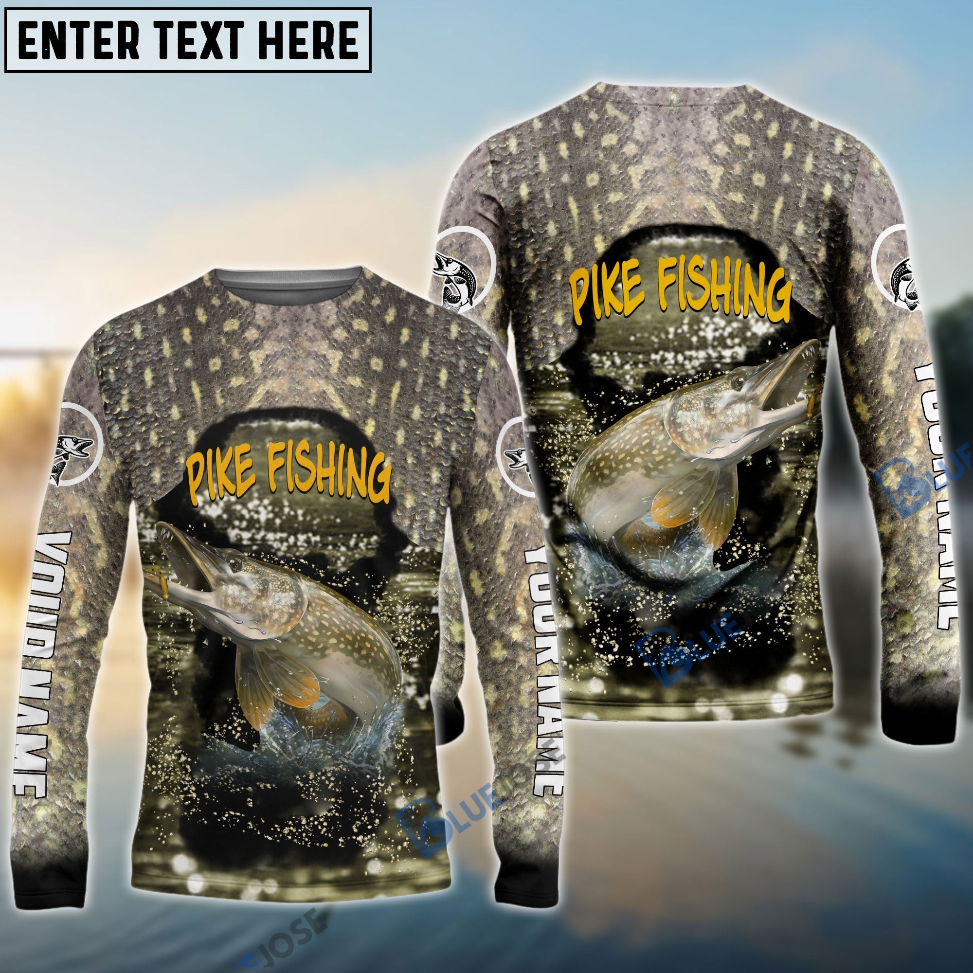 BlueJose Pike Fishing Skin Custom Long Sleeve Performance Fishing Long ...