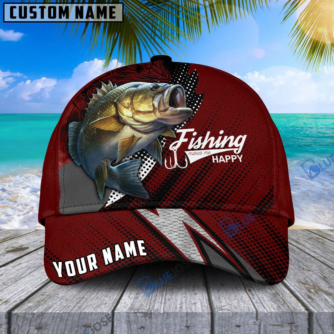 BlueJose Personalized Premium Bass Fish Red Cap – Blue Jose