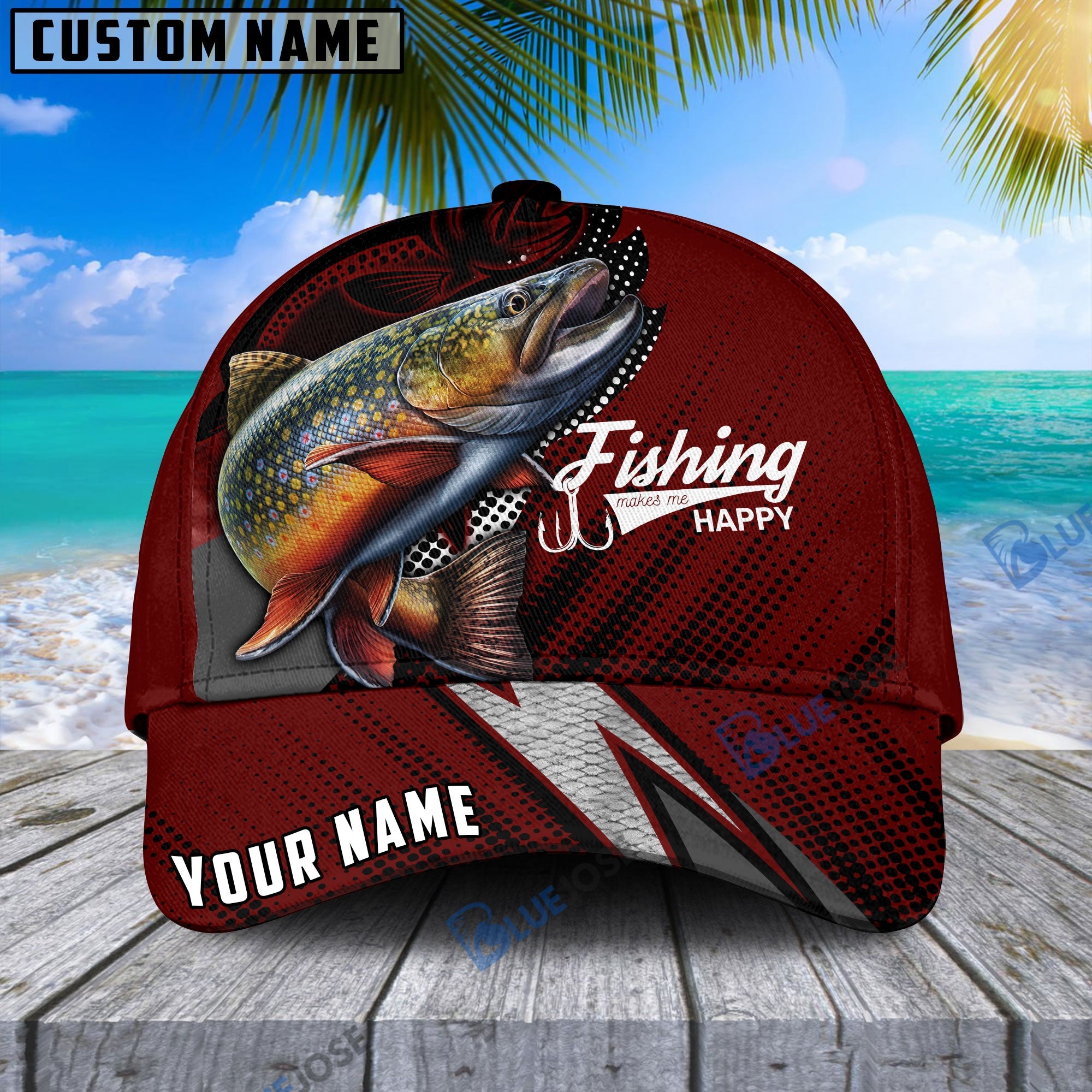 BlueJose Personalized Premium Trout Fish Red Cap – Blue Jose