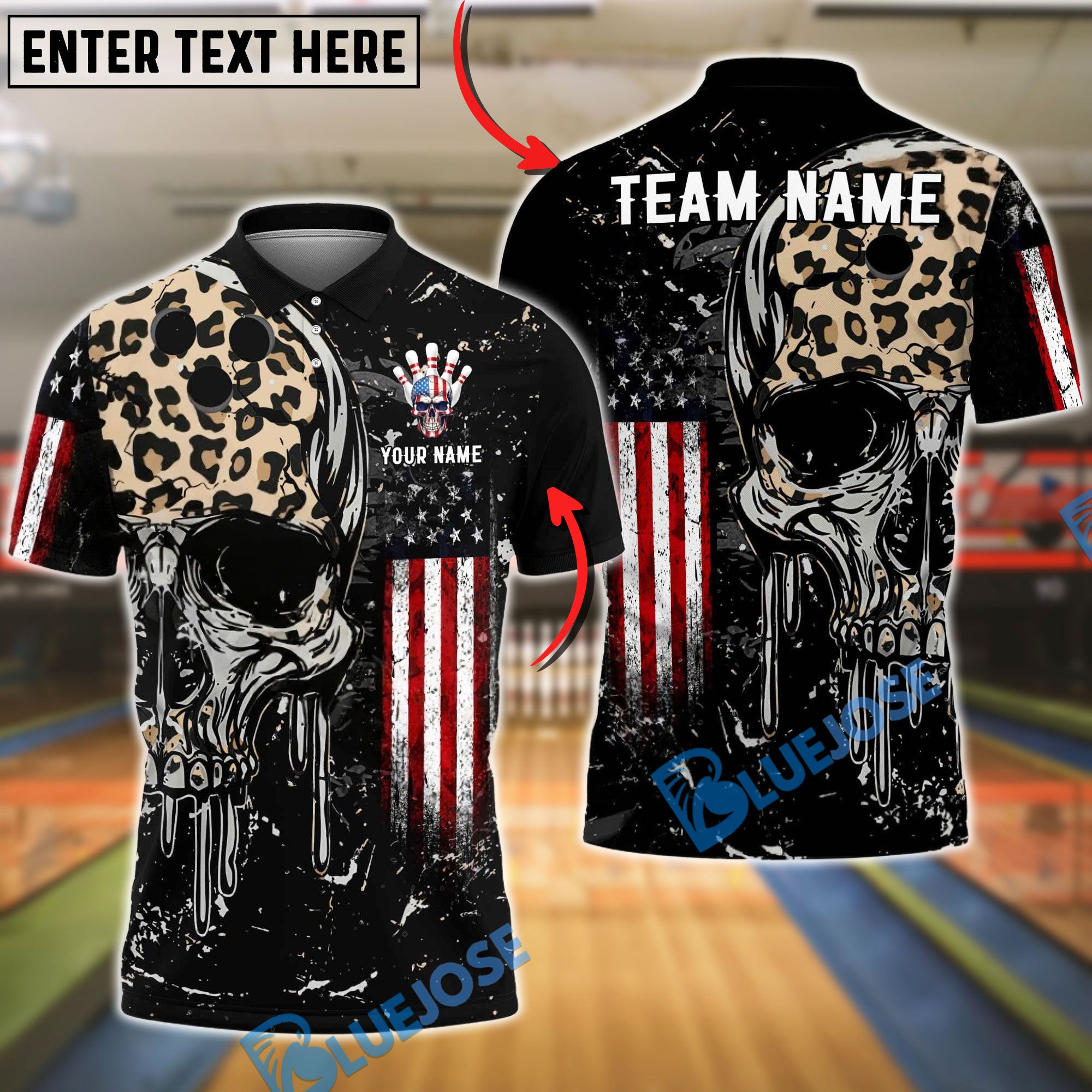 BlueJose Bowling Patriotic Skull Leopard American Flag Personalized Na ...