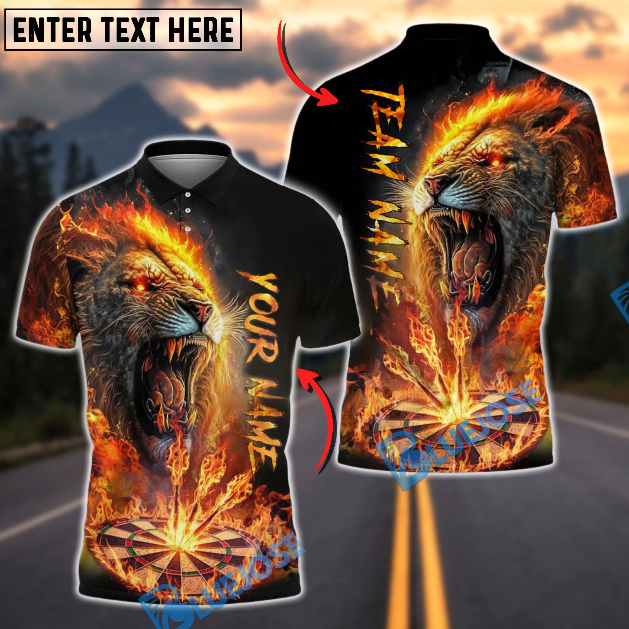BlueJose Darts Fiery Lion Flame Customized Name, Team Name 3D Shirt (4 ...
