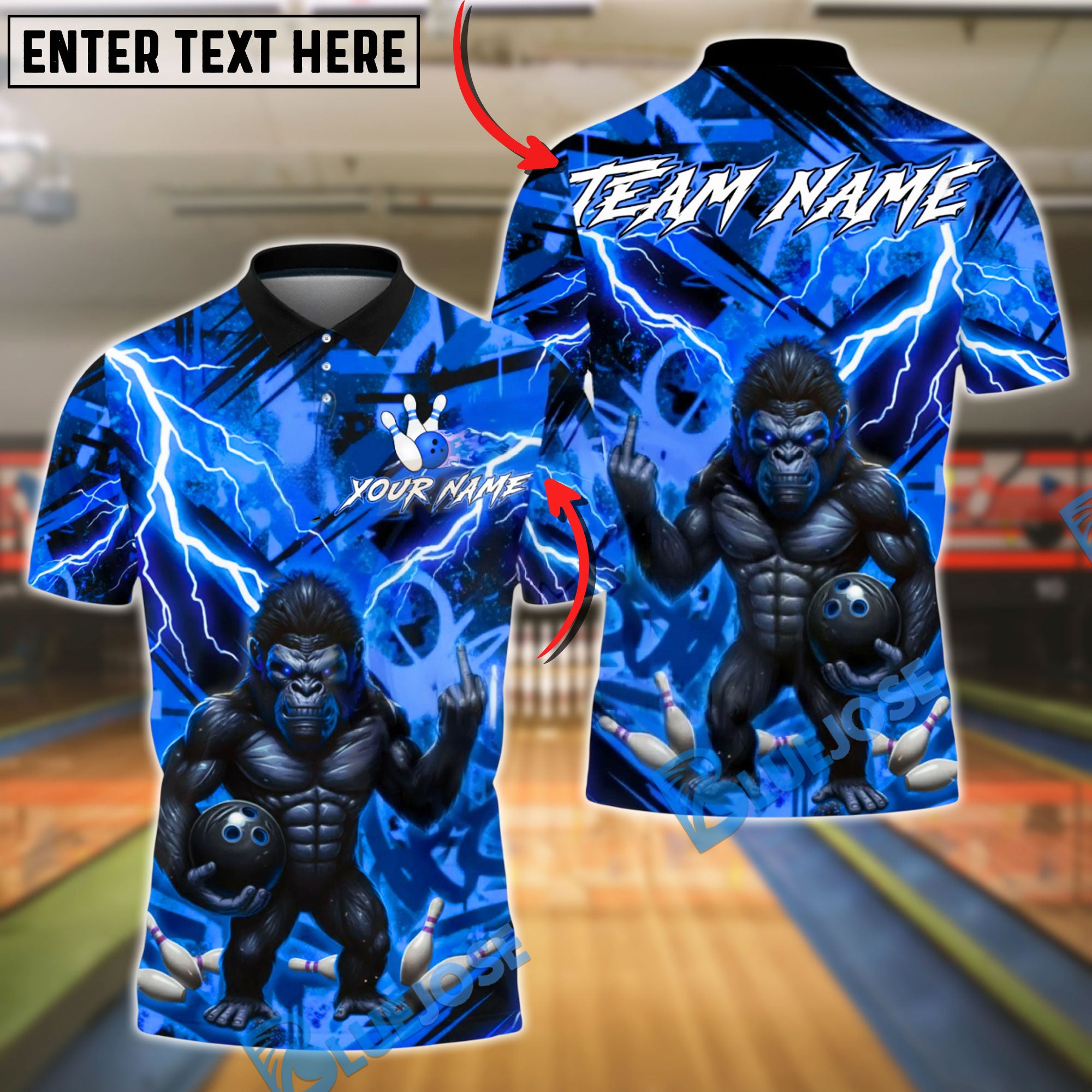 BlueJose Bowling Gorilla Lightning Strike Customized Name, Team Name 3 ...
