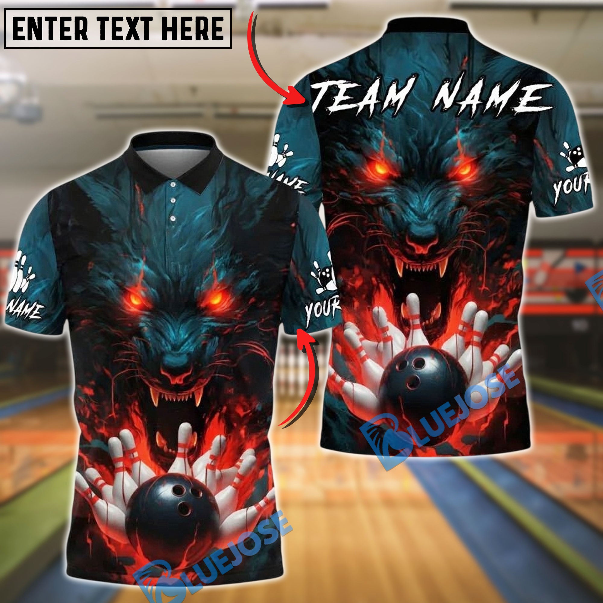 BlueJose Bowling And Pins Werewolf Fire Eyes Customized Name, Team Nam ...