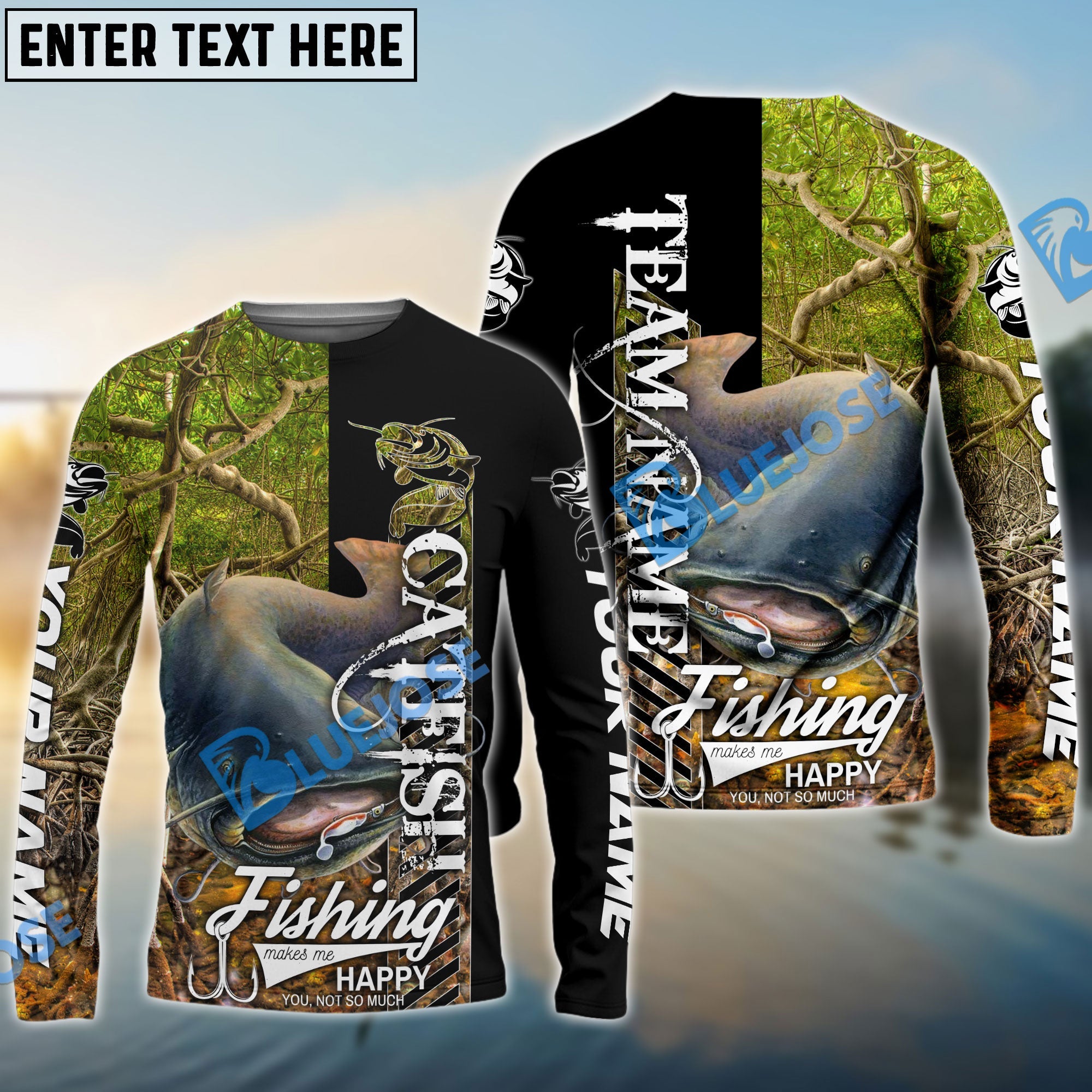 Bluejose Catfish Fishing Jungle Camo Custom Name & Team Name 3D Shirts ...