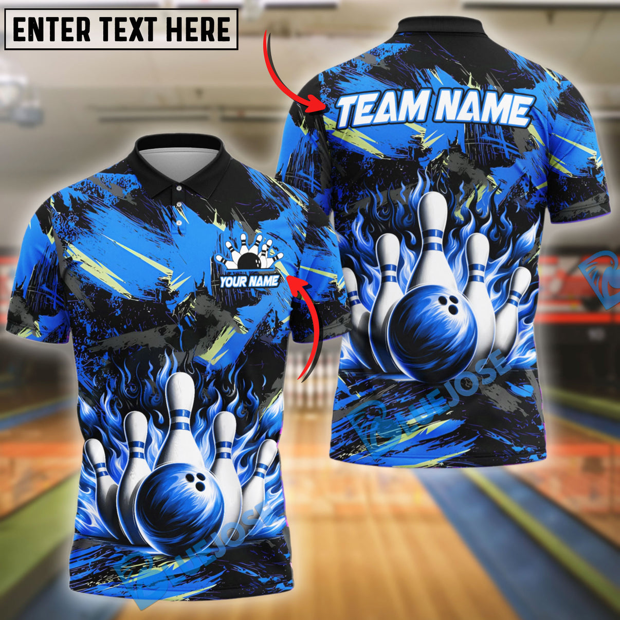 BlueJose Bowling And Pins Neon Flame Customized Name 3D Shirt (4 Color ...