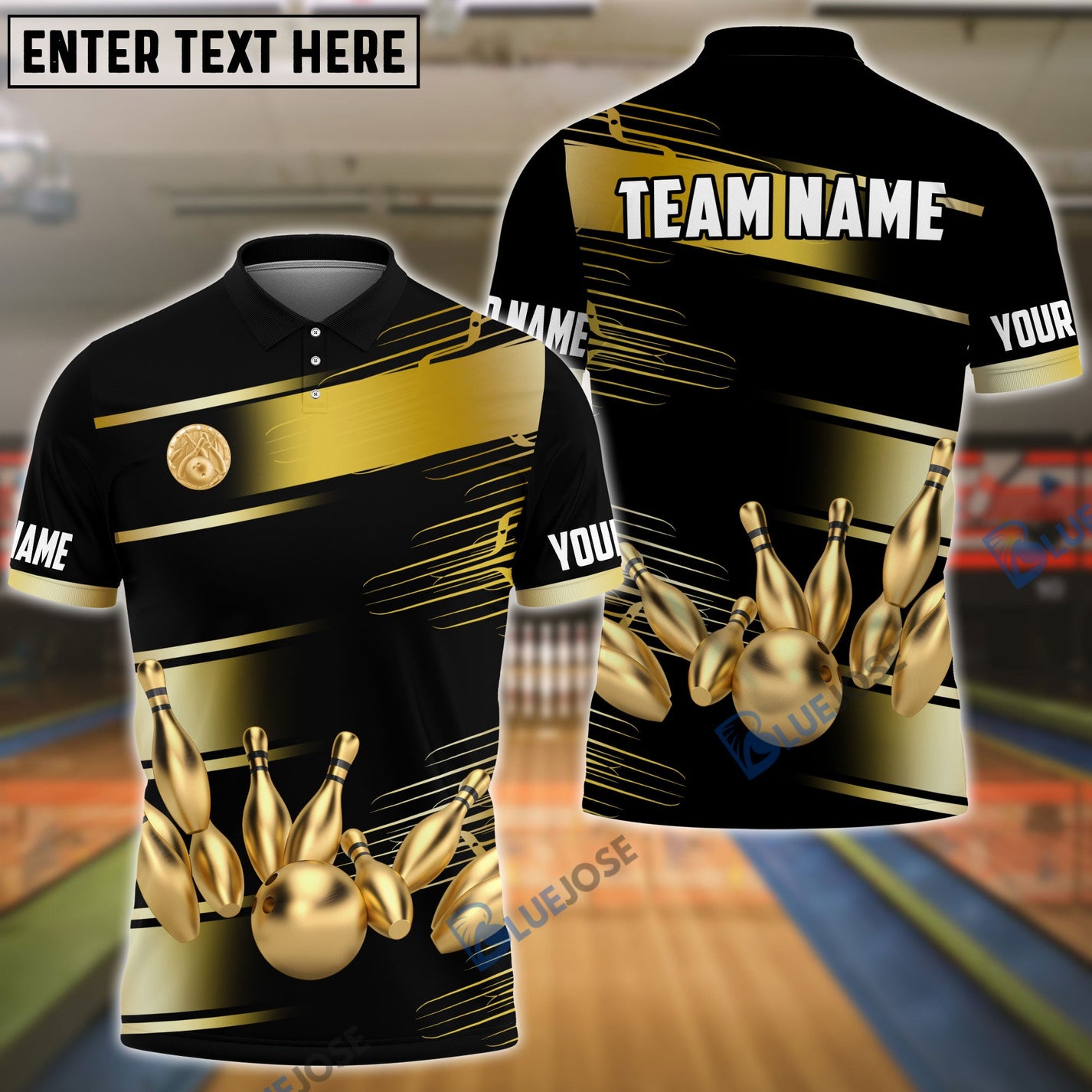 BlueJose Bowling And Pins Golden Time Customized Name 3D Shirt (4 Colo – Blue Jose