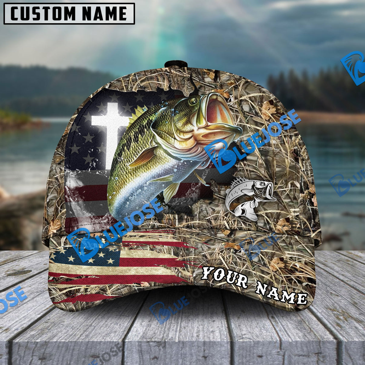 BlueJose Personalized Bass Cross Camo Fishing Classic Cap – Blue Jose