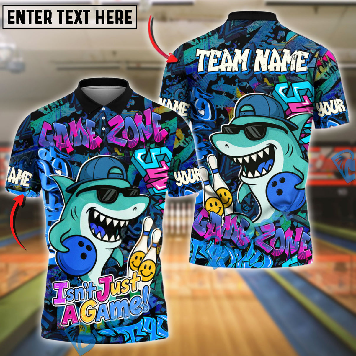 BlueJose Bowling And Pins Cool Shark Graffiti Style Customized Name 3D – Blue Jose