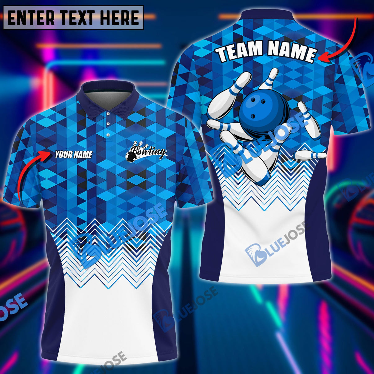 BlueJose Bowling And Pins Diamond Pattern Customized Name 3D Shirt (4 ...