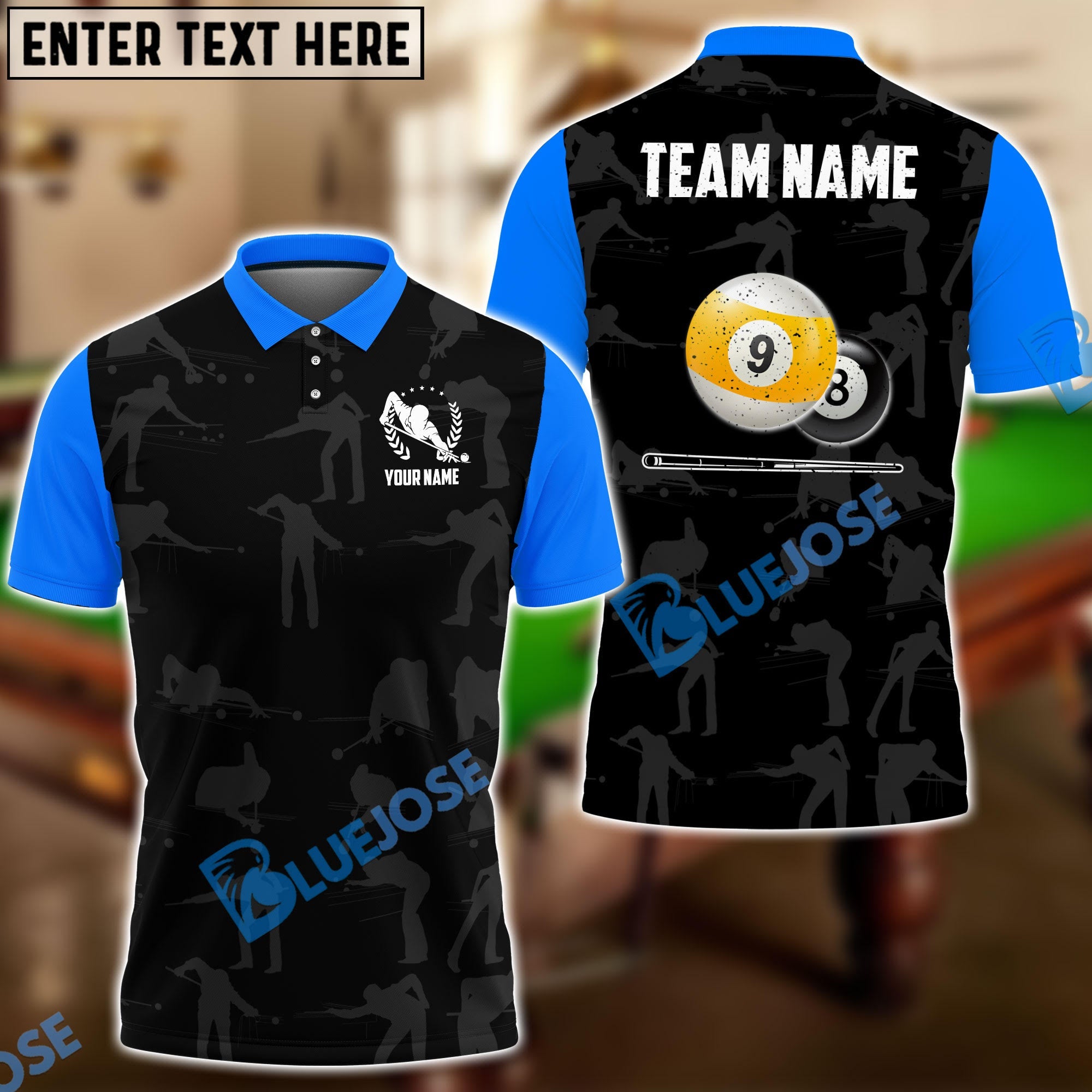 BlueJose Billiards Player Personalized Name, Team Name Polo Shirt For ...